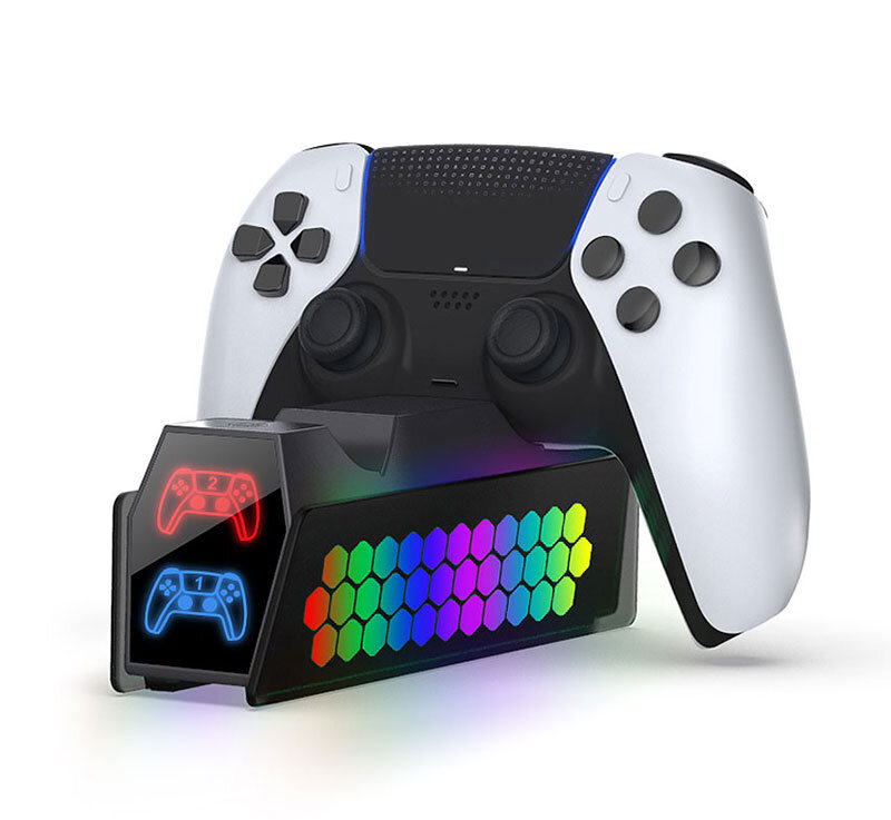 Зарядная станция с RGB подсветкой для 2-х геймпадов DualSense PS5 (Dobe TP5-3571)