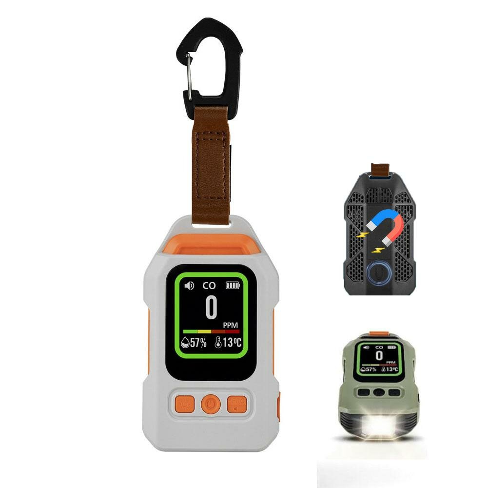 Портативный детектор угарного газа для путешествий, перезаряжаемый детектор CO 3-в-1 с измерением температуры и влажности, более 340 часов работы в режиме ожидания, звуковая и визуальная сигнализация для кемпинга, отелей, автомобилей и автодомов.