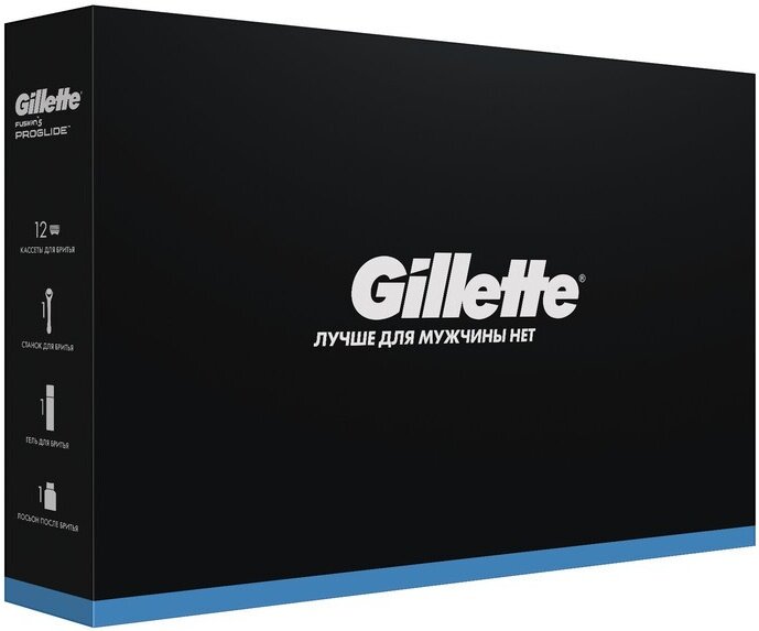 Подарочный набор косметики Gillette бритвенный станок Fusion5 ProGlide с 11 сменными кассетами, гель для бритья 200мл и лосьон после бритья 50мл