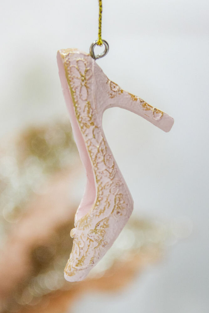 Елочная игрушка золушкина туфелька, полистоун, розовая, 4 см, Goodwill MC37091-1