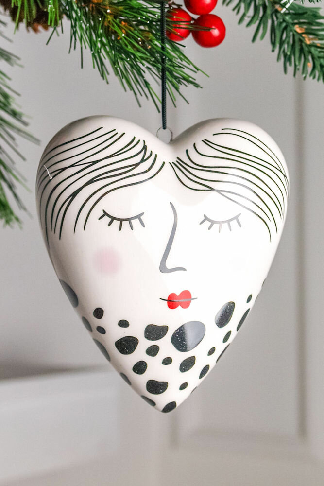 Елочная игрушка спящее сердечко - день И ночь, керамика, 10 см, EDG 682377-92-1