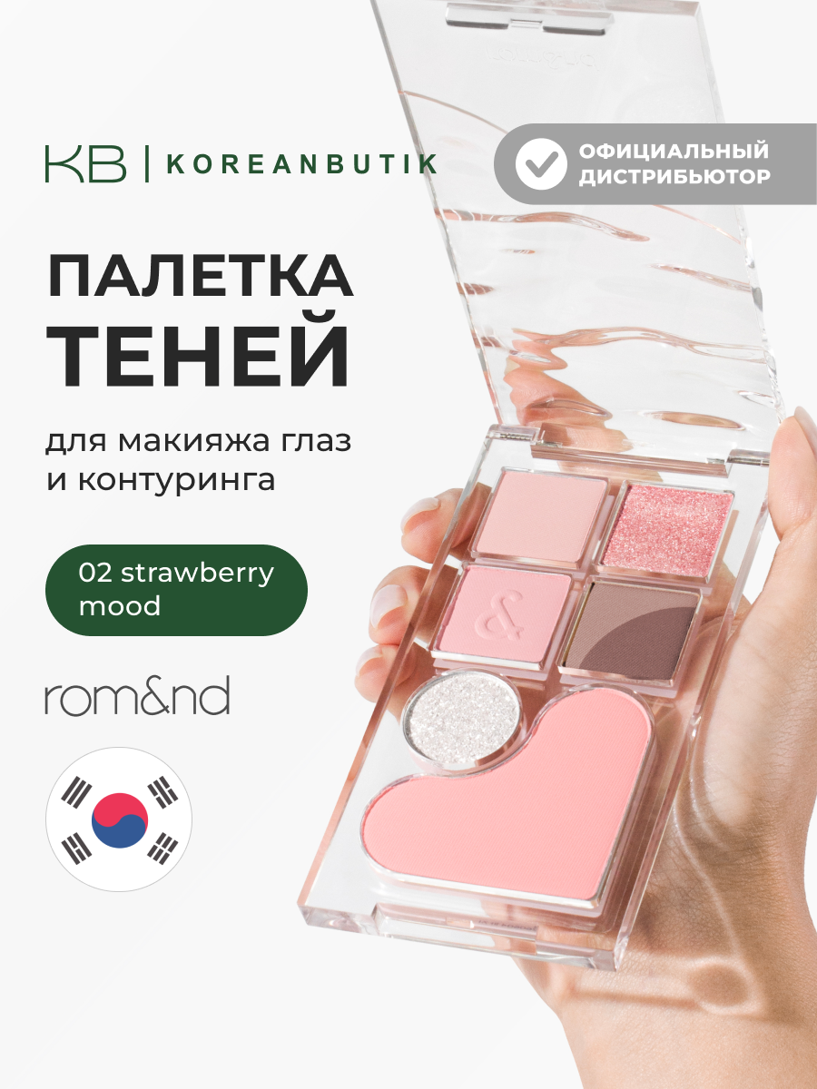 Палетка для макияжа в клубничных оттенках | ROM&ND Bare Layer Palette 02 Strawberry Mood