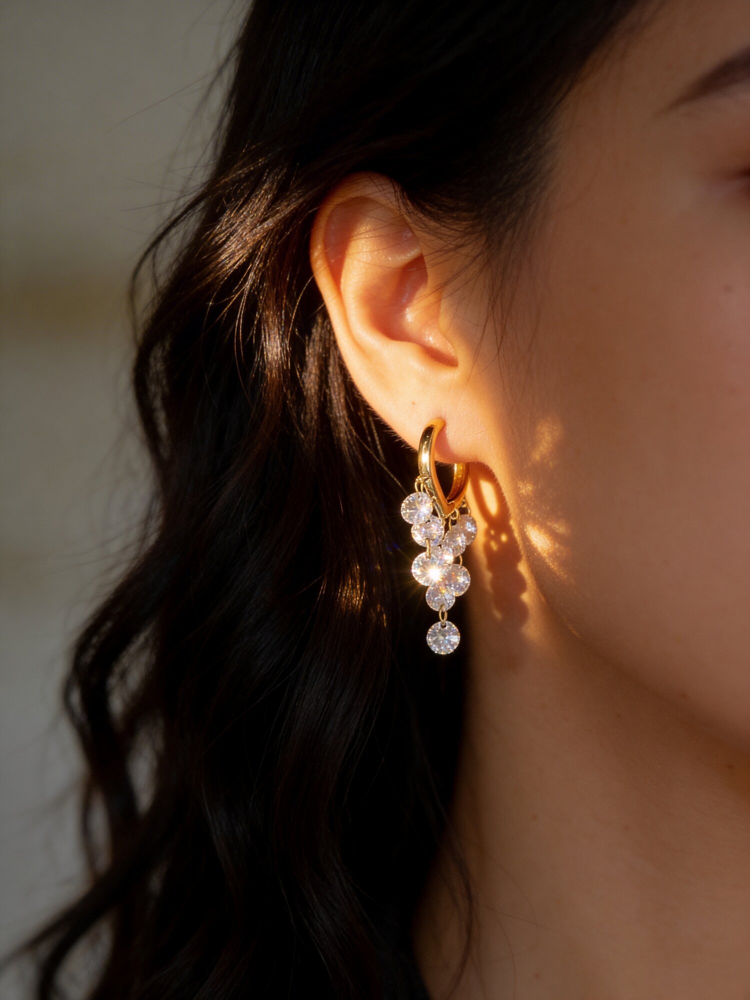 Серьги цепочки, с подвесками, циркон