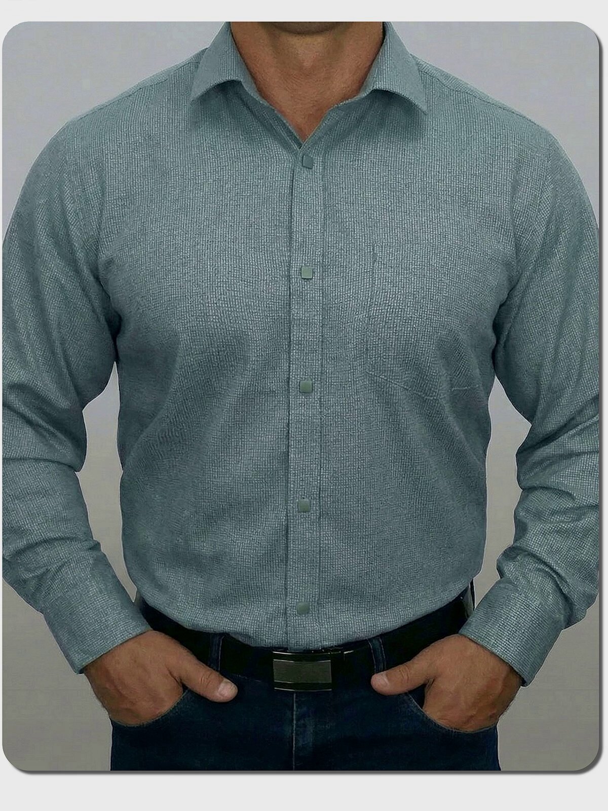Рубашка Мужская рубашка с длинным рукавом прямая классическая, светлая сорочка на кнопках, рубаха на любой сезон, зеленая мелкая клетка, с карманом, на любой сезон и на лето рубашка