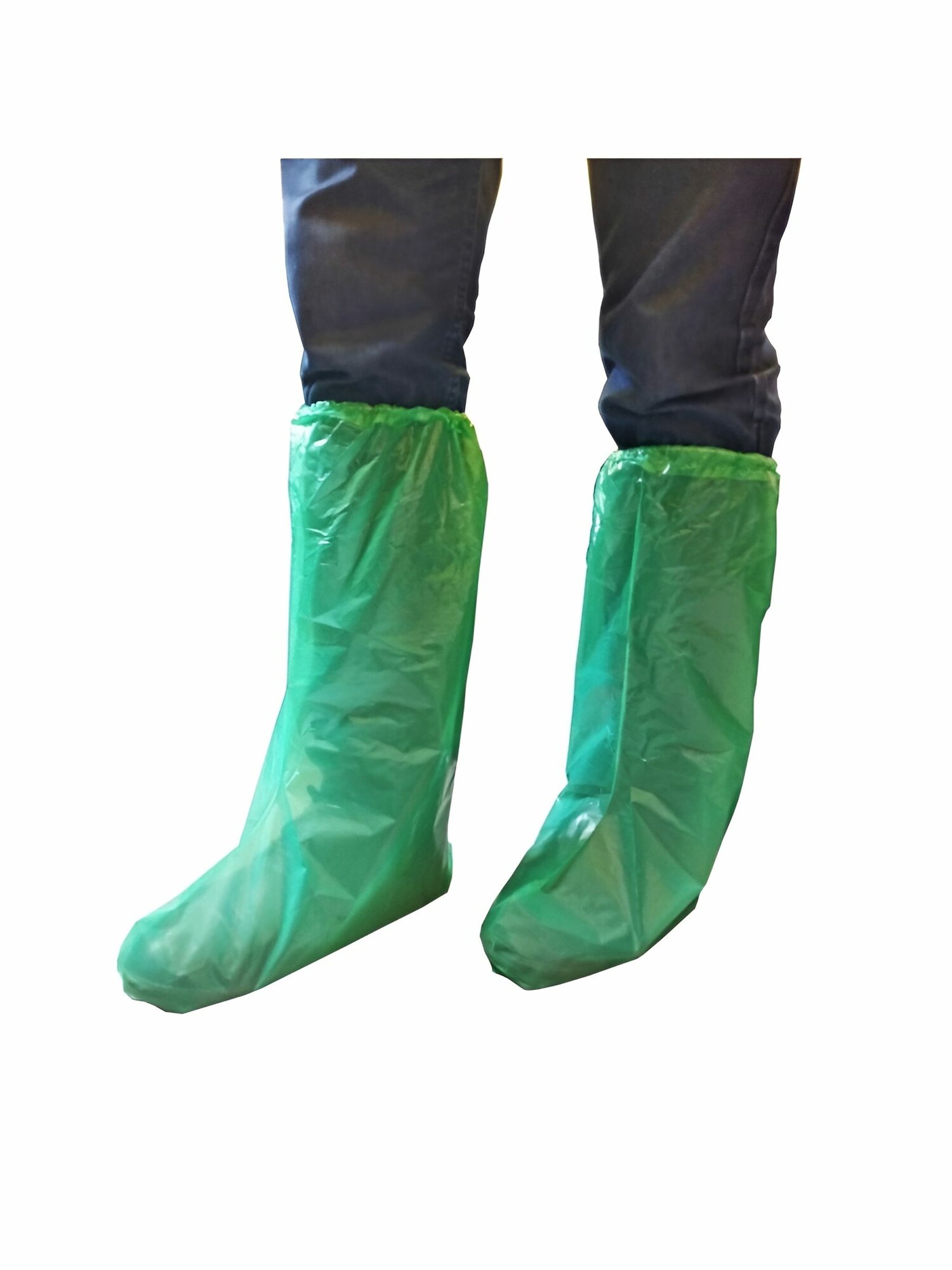 5 пар. (10 шт). Бахилы плотные, зеленые, высокие, на резинке, 70-80 мкр, высота 50 см,