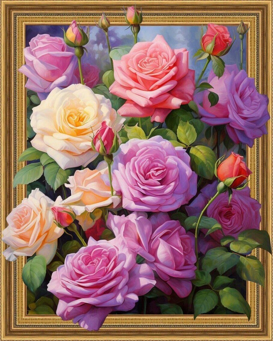 Алмазная мозаика на подрамнике 40*50 "Королевские розы 3D"
