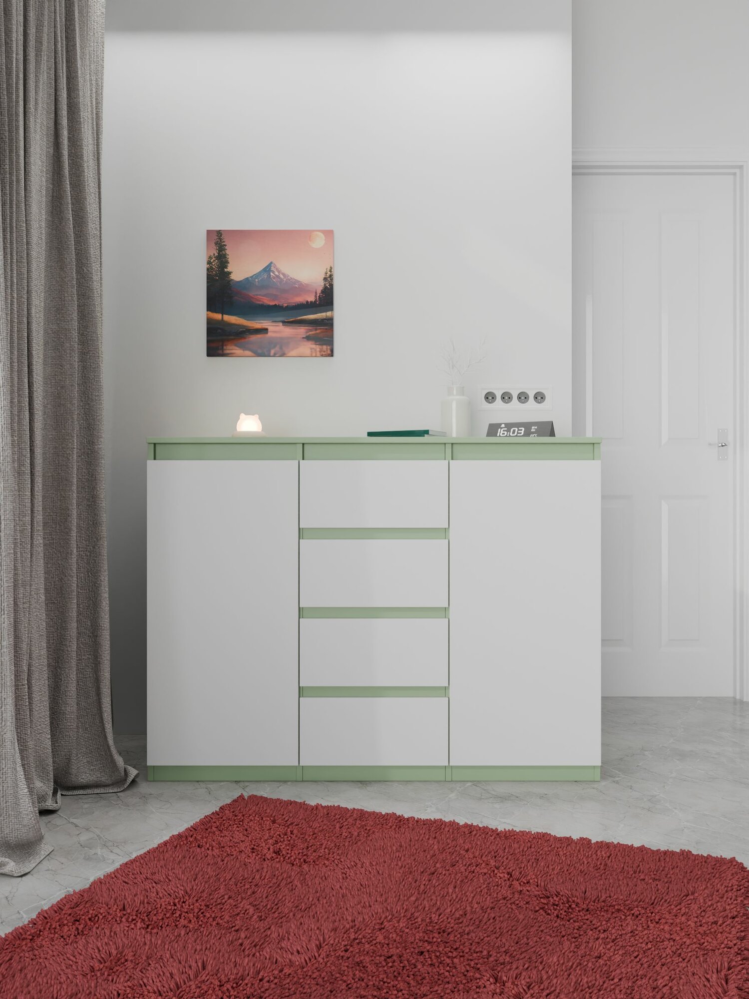 Комод для белья и одежды тоскана, 120х91х50.4 см, мятный-белый