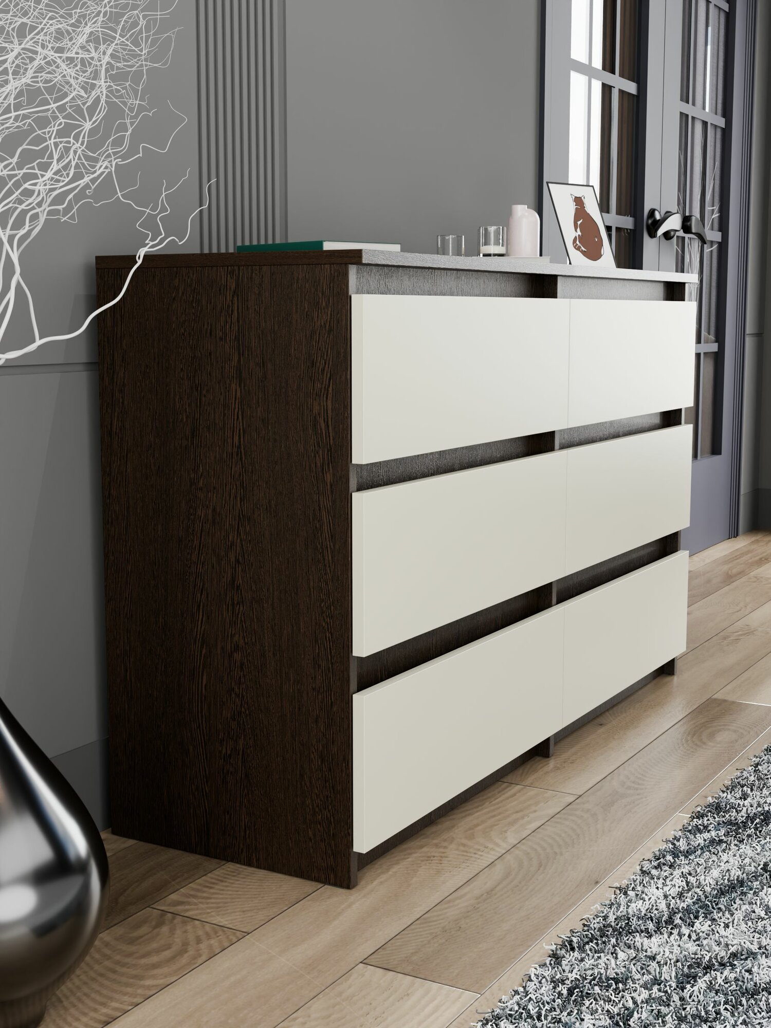 Комод для белья и одежды орлан 6 ящиков, 120х76.4х40 см, венге/бежевый