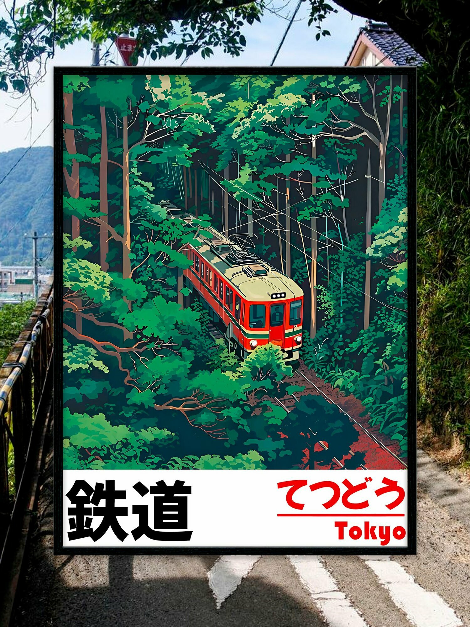 Интерьерный постер "Поезд в лесу" в японском стиле pinterest, 30x40 см