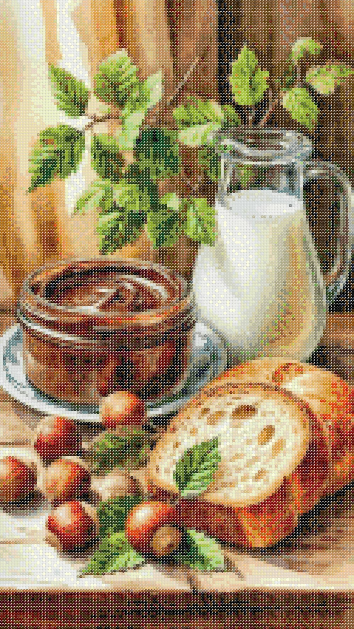 Схема вышивки на бумаге бисером Орешки с хлебом (без бисера и ткани) 125х222 стежков (25х44 см) 75 цвет