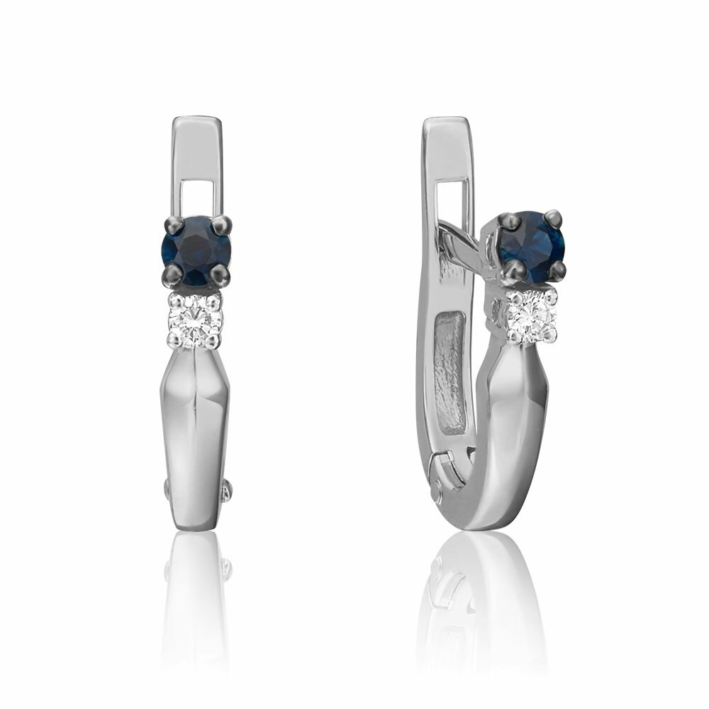 Серьги PLATINA, белое золото, 585 проба, родирование, бриллиант, сапфир
