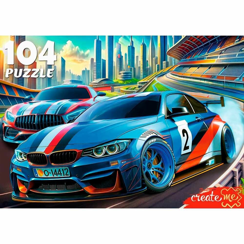 Детский пазл 104 Рыжий кот крутые гонки, ф104-2393