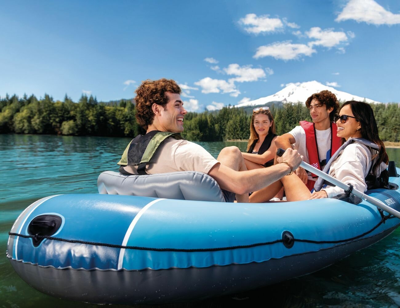 Надувная лодка Интекс (Intex) четырёхместная Экскершн с насосом и веслами (Excursion 4 Set), 315х165х43 см, 66324