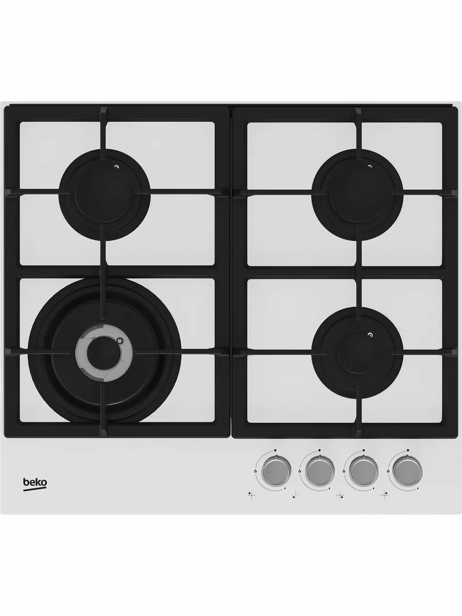 Варочная панель газовая Beko HILW64225SW, мощность 7800 Вт, газ-контроль, электроподжиг, белая