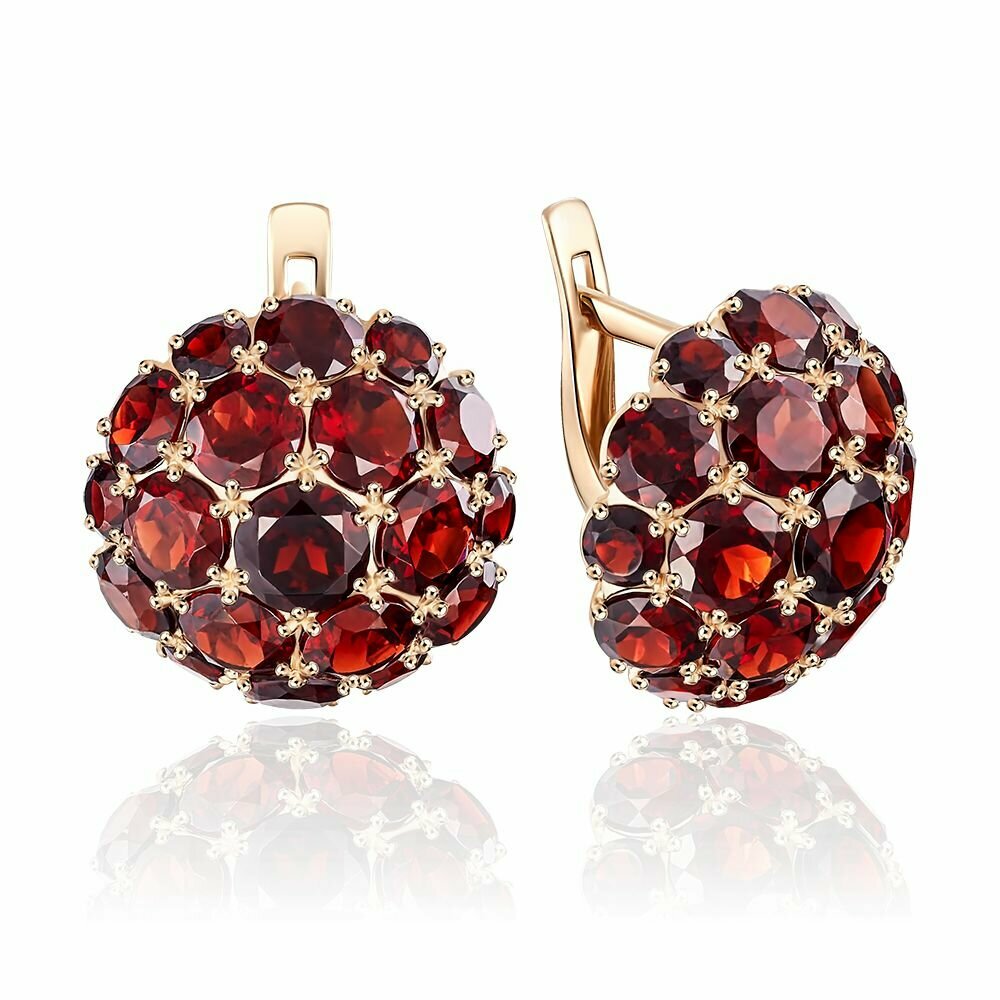 Серьги, красное золото, 585 проба, гранат