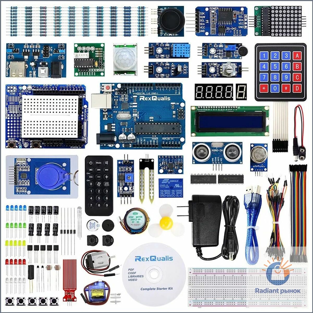Комплект для начинающих Arduino UNO R3 с 63 компонентами, включая плату, сервопривод и датчики