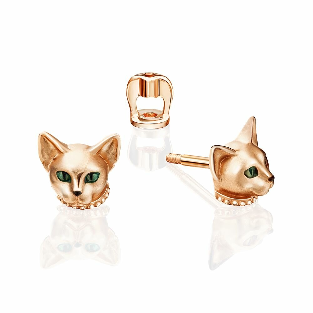 Серьги пусеты, красное золото, 585 проба, эмаль