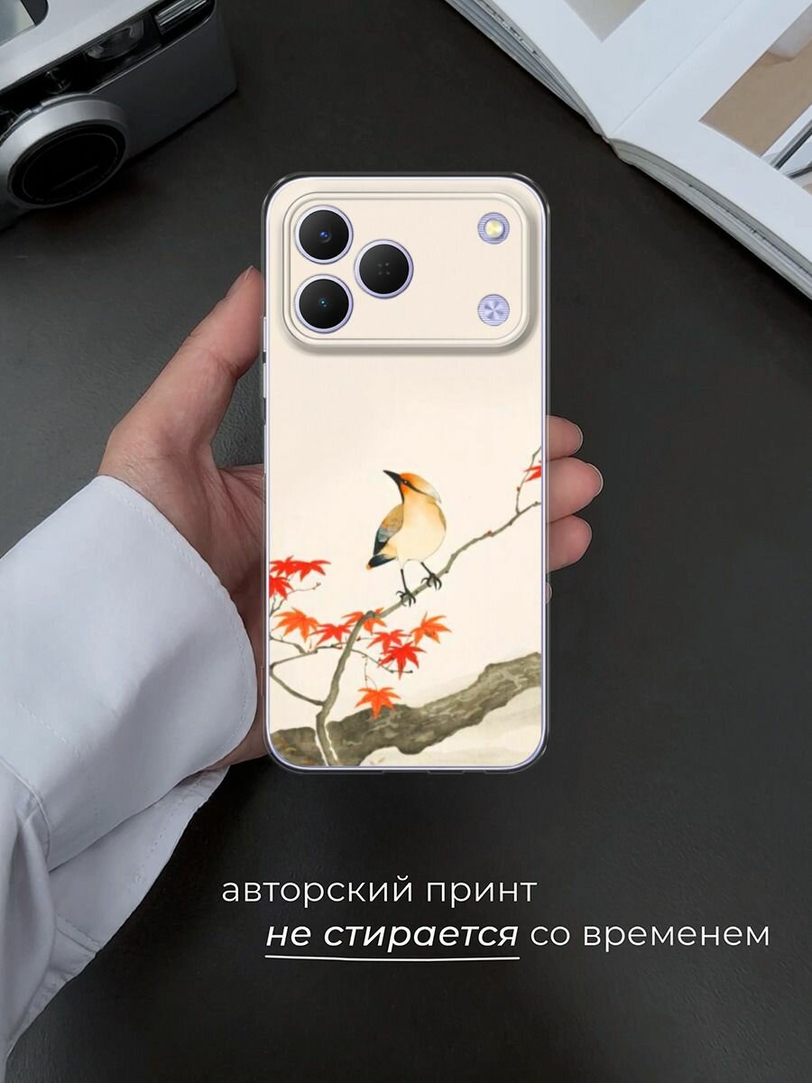 Чехол на Tecno Spark 50 / Текно Спарк 50 с принтом Птица на ветке клена — фото 1