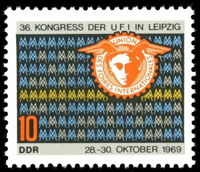 (1969-087) Марка Германия (ГДР) "Эмблема" голубая Конгресс UFI III
