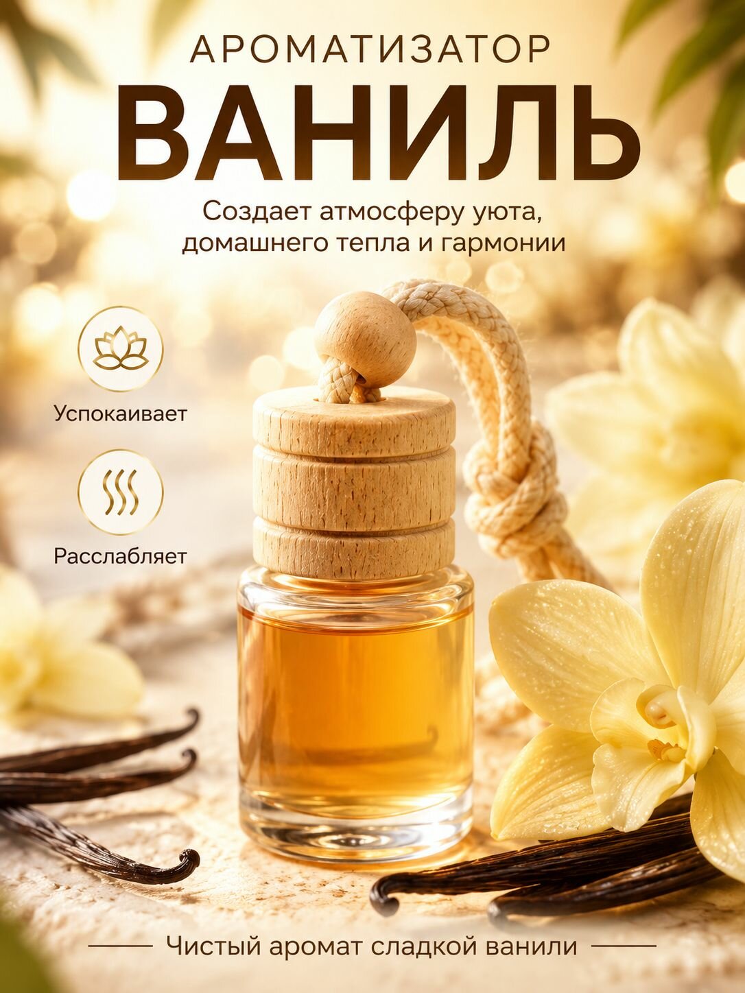 Ароматизатор для автомобиля Ваниль, вонючка пахучка в машину, освежитель воздуха для автомобиля, автопарфюм