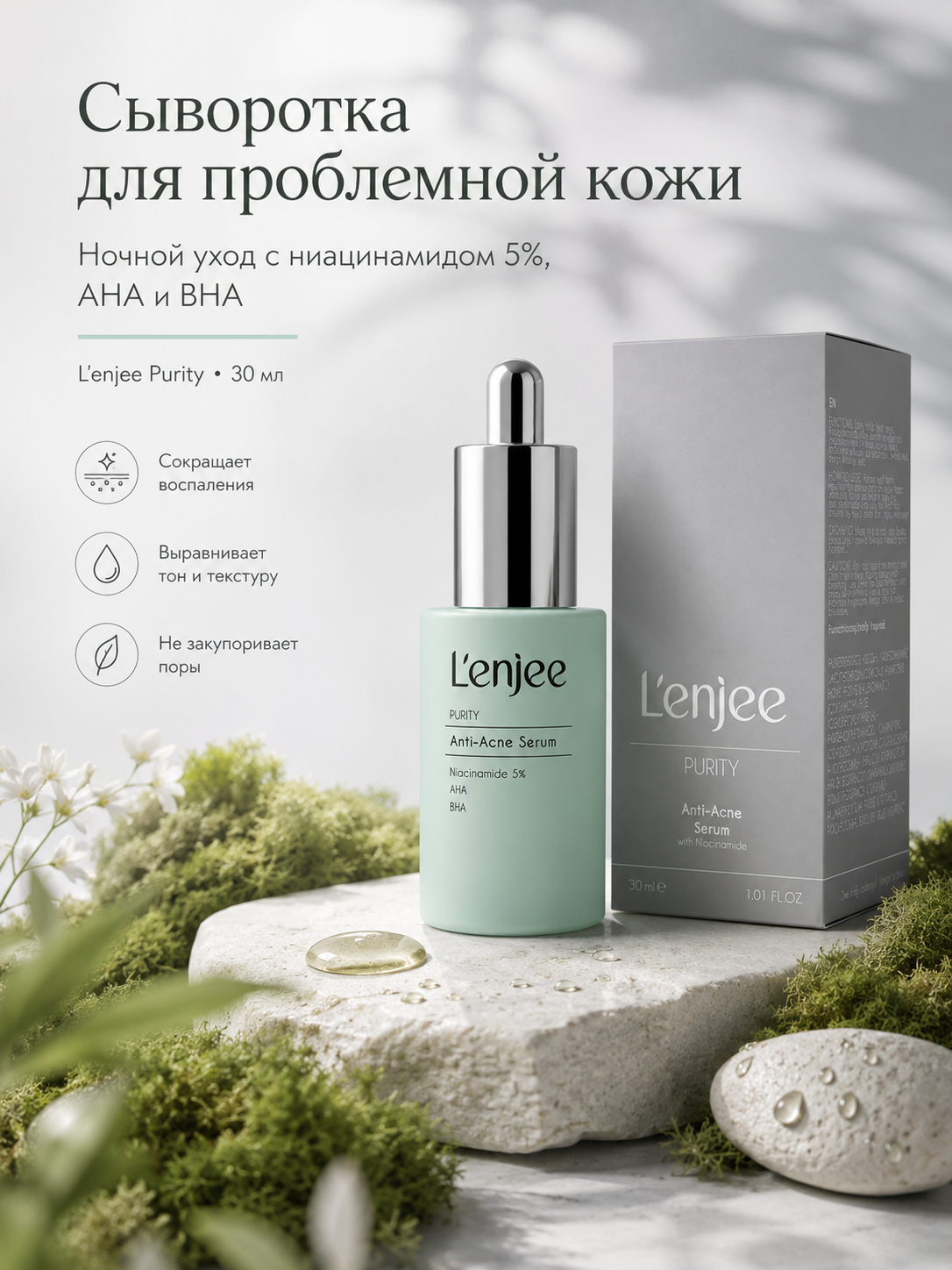 Сыворотка для лица для проблемной кожи с ниацинамидом Lenjee, 30 мл