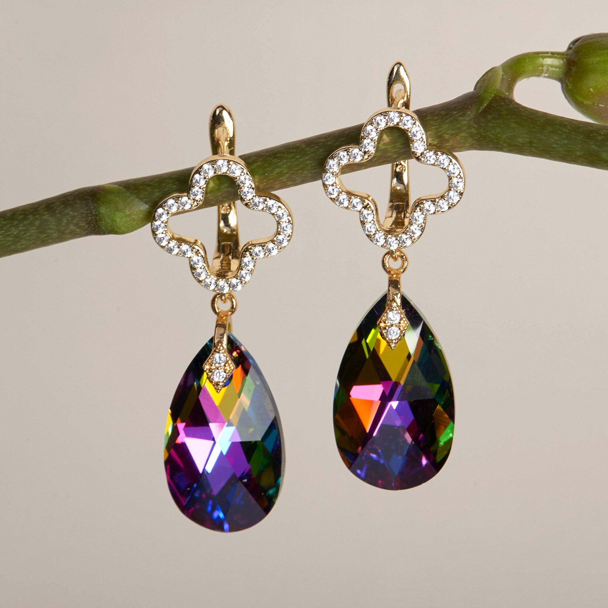 Серьги, фианит, кристалл, кристаллы Swarovski