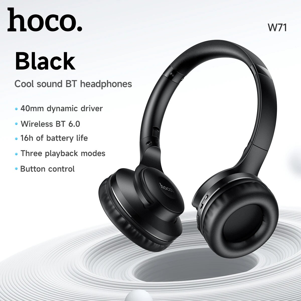Складные Bluetooth-наушники HOCO W71, портативные спортивные беспроводные гарнитуры с микрофоном для iPhone, Huawei, Xiaomi, черные