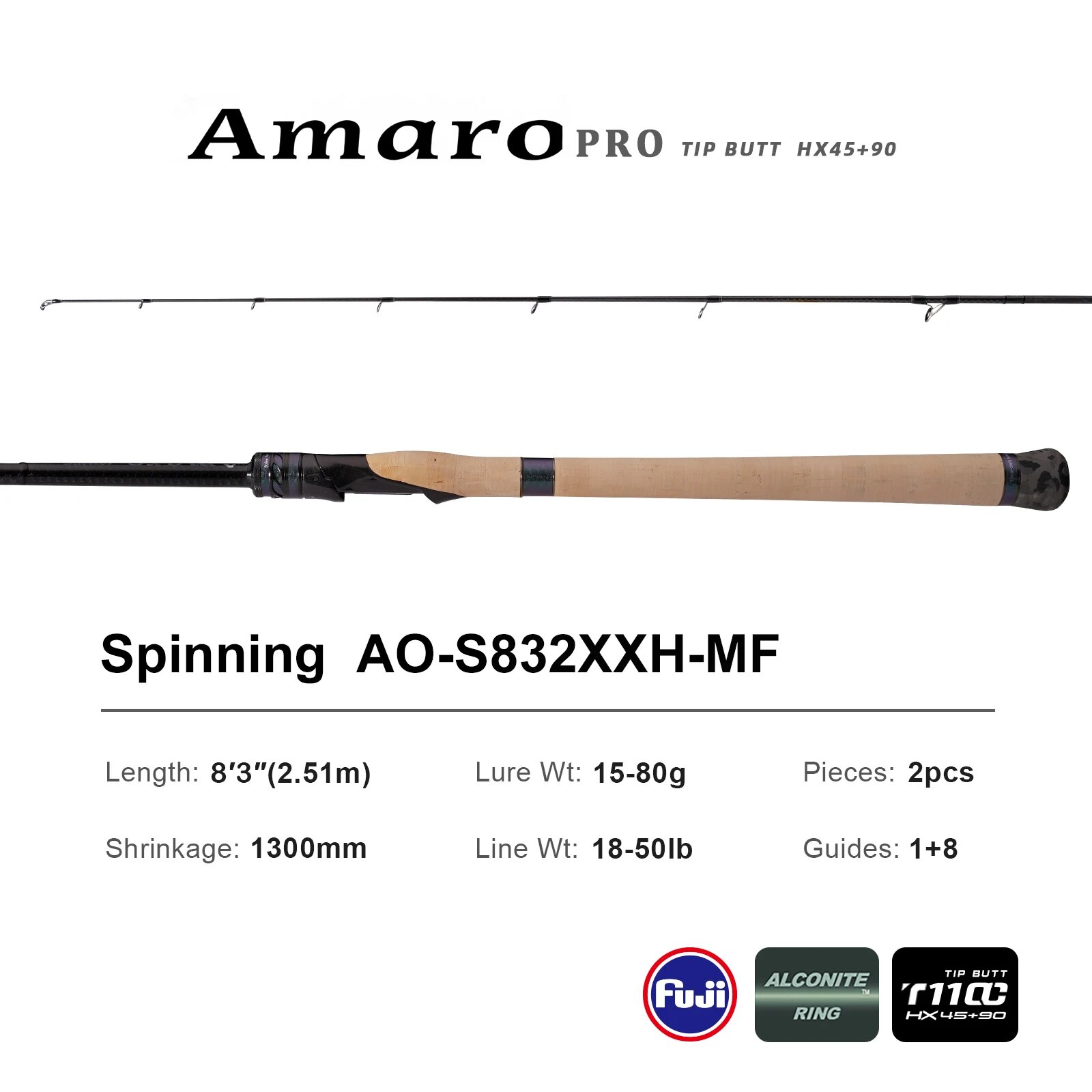 PURELURE Amaro Pro спиннинг 10-80г для ловли баса 26-AO-832XXHS-MF