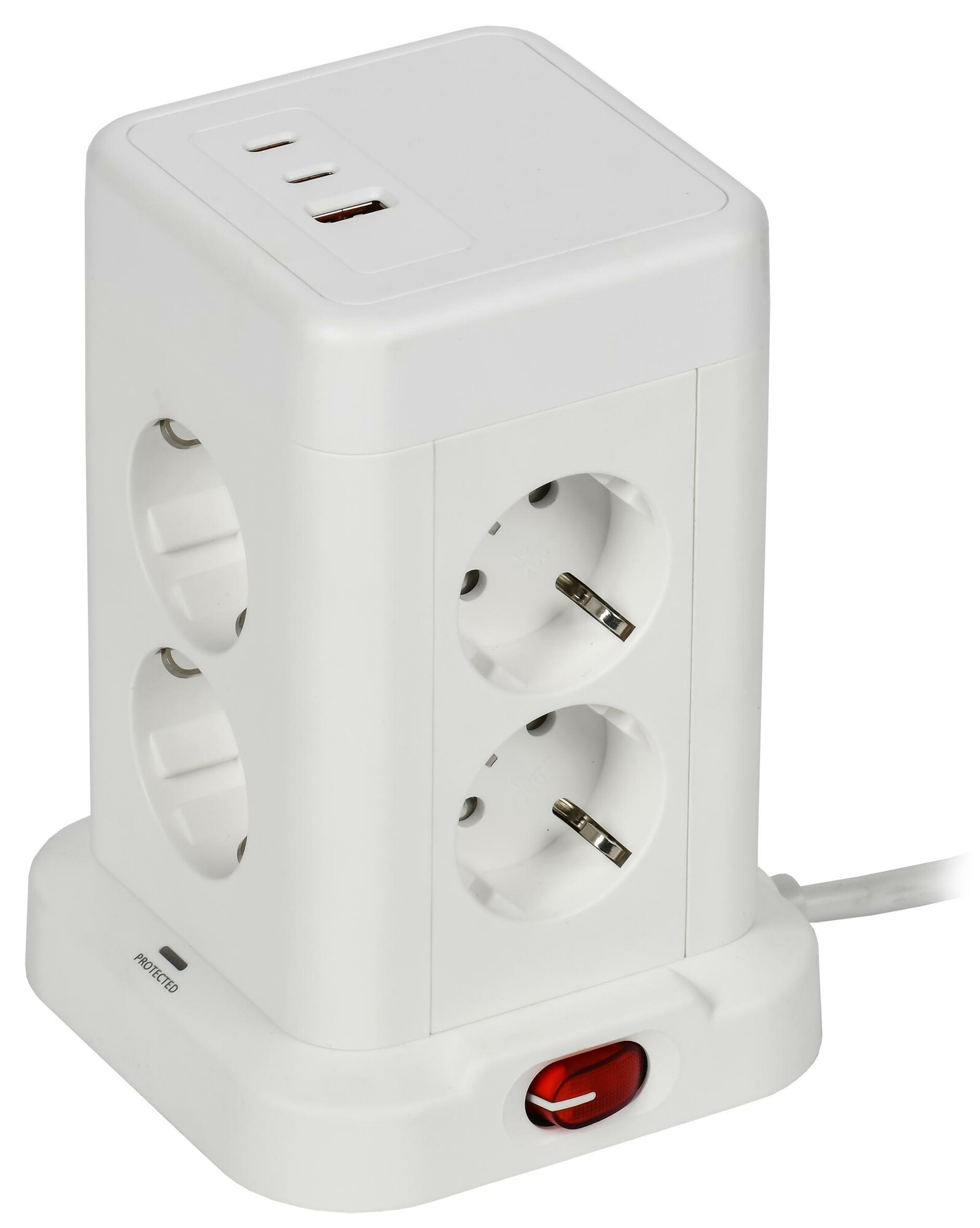 Dominic удлинитель у08k 8 мест 2p+pe 1,5м 3х1,0мм2 16а/250в usb a+c 20вт белый IEK