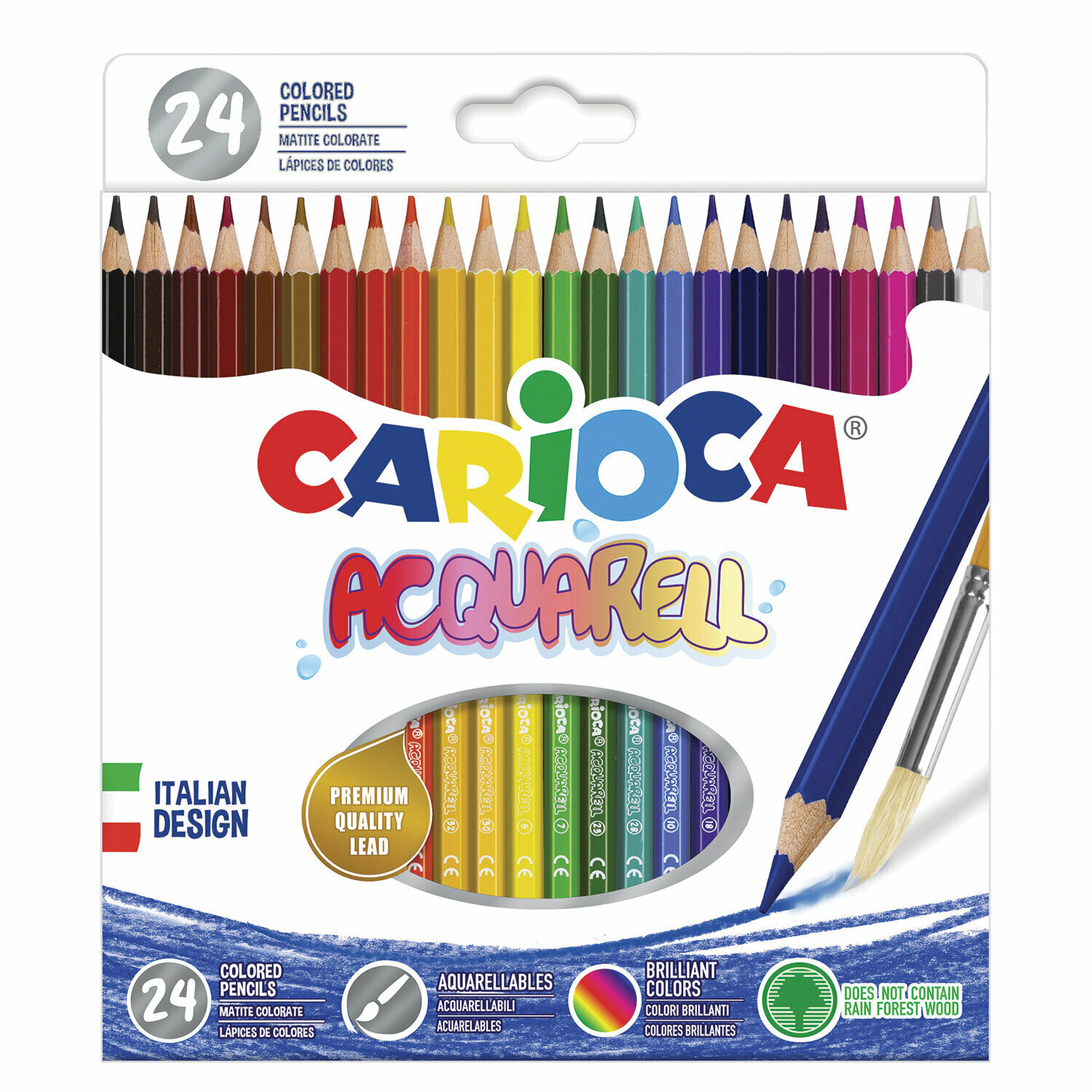 Карандаши цветные акварельные Carioca "Acquarell", 24 цвета, шестигранные, заточенные (42858)