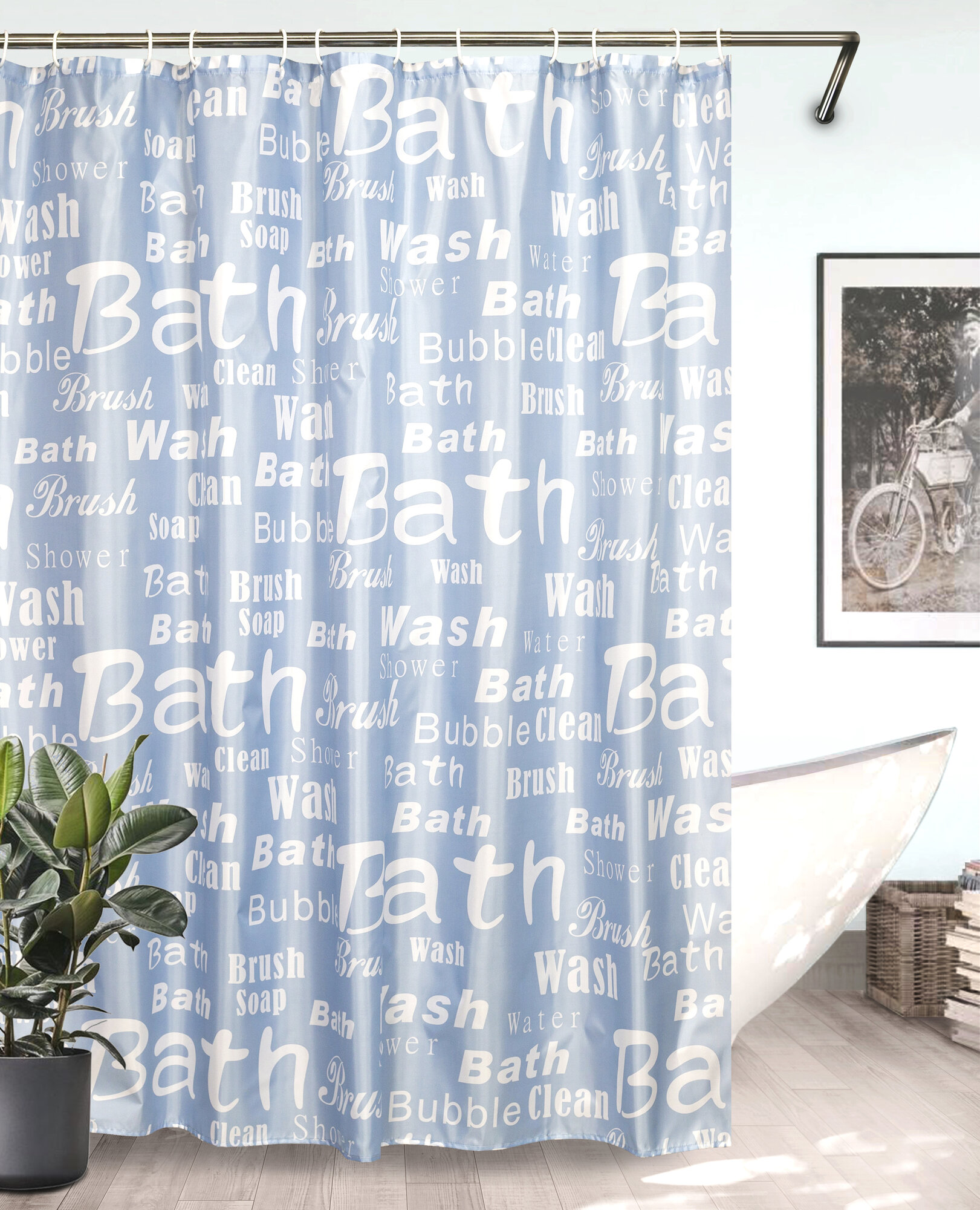 Штора для ванной Bath Plus 180x180 см тканевая Blue Font голубой