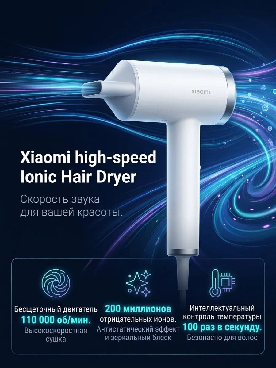 Фен Xiaomi High-speed Ionic Hair Dryer White EU (GSHGL01LX) BHR9114EU