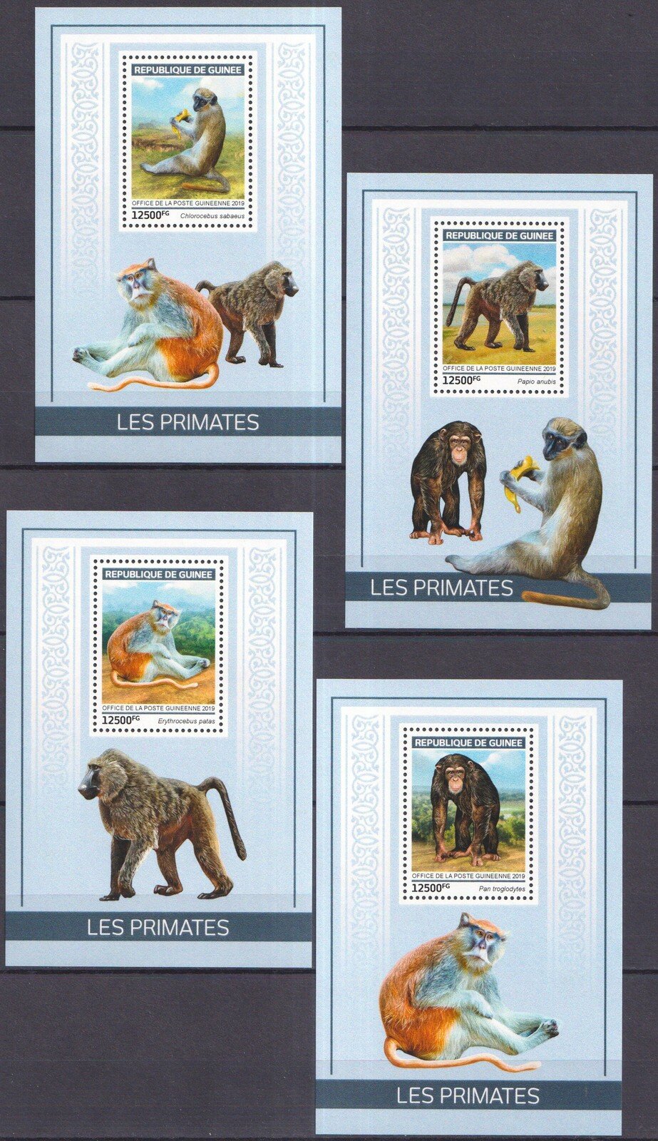 Марки 2019 год Гвинея Обезьяны Приматы Фауна #13604-13607 ! 4 Блока Mnh