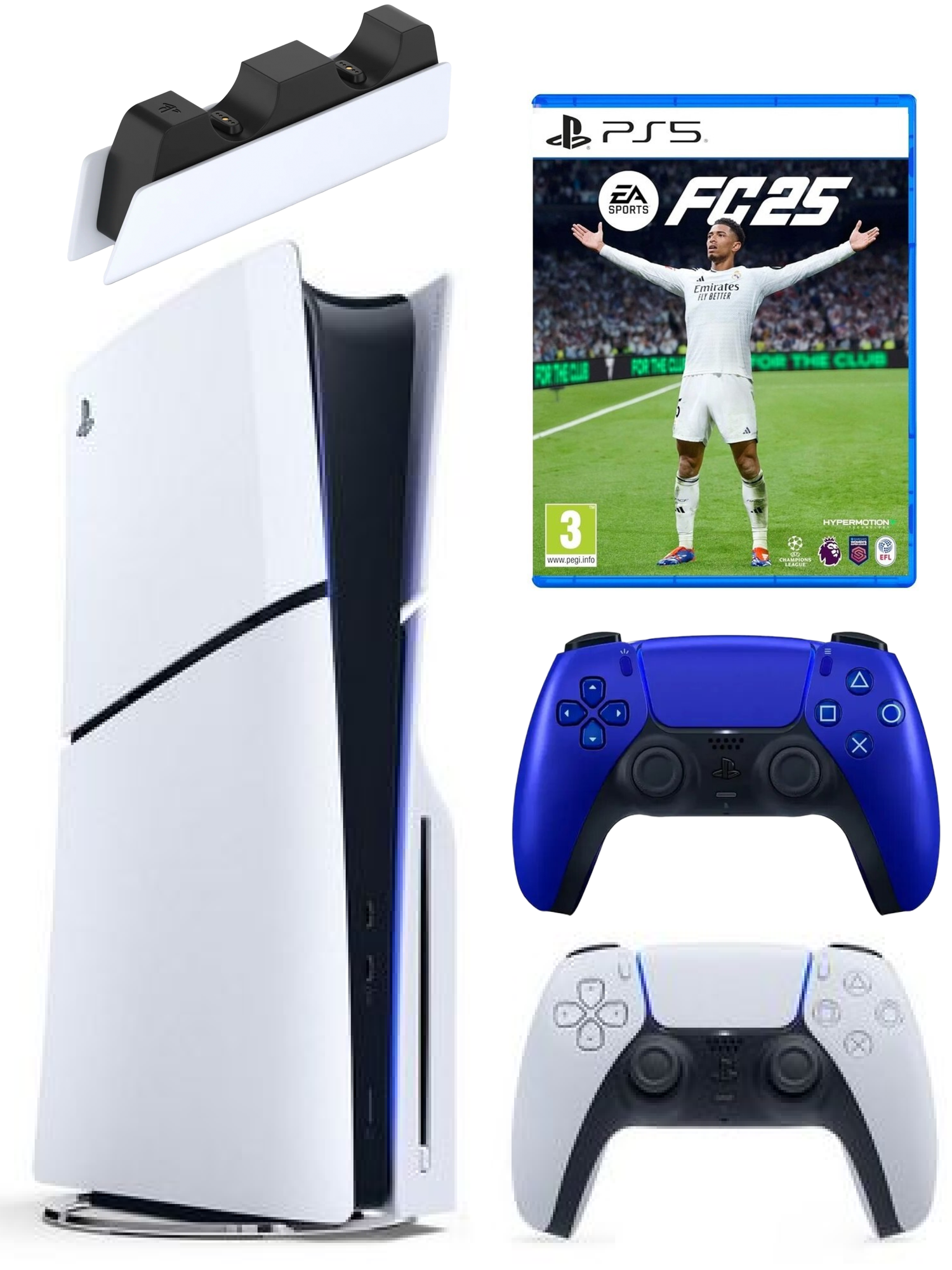 Игровая приставка Sony PS 5 Slim, 1ТБ(с дисководом)+2 геймпад (cobalt blue)+Зарядная станция+ FC25,(подробности в чате)