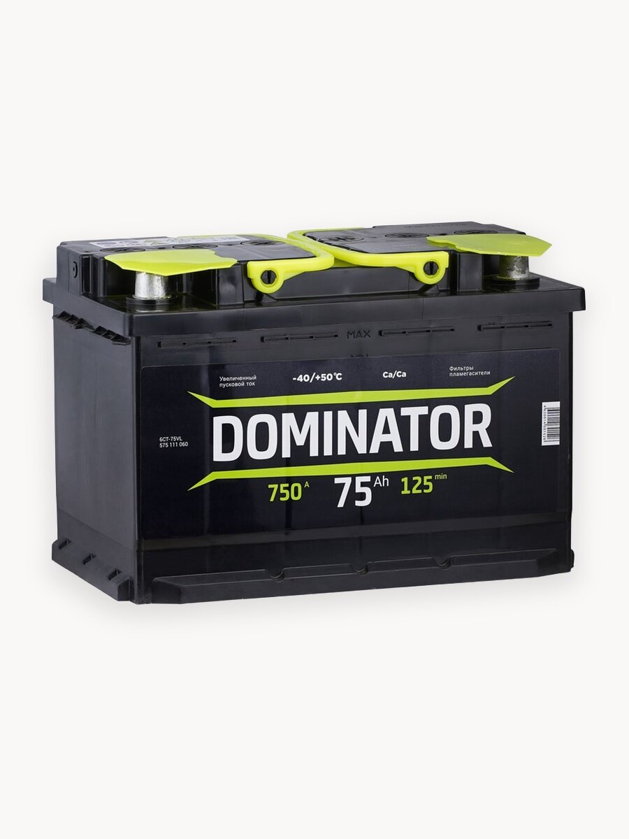Аккумулятор DOMINATOR 6 СТ 75 Ач 1 L, 750 А ССА, прямая полярность для автомобилей легковых и грузовых кальциевая технология