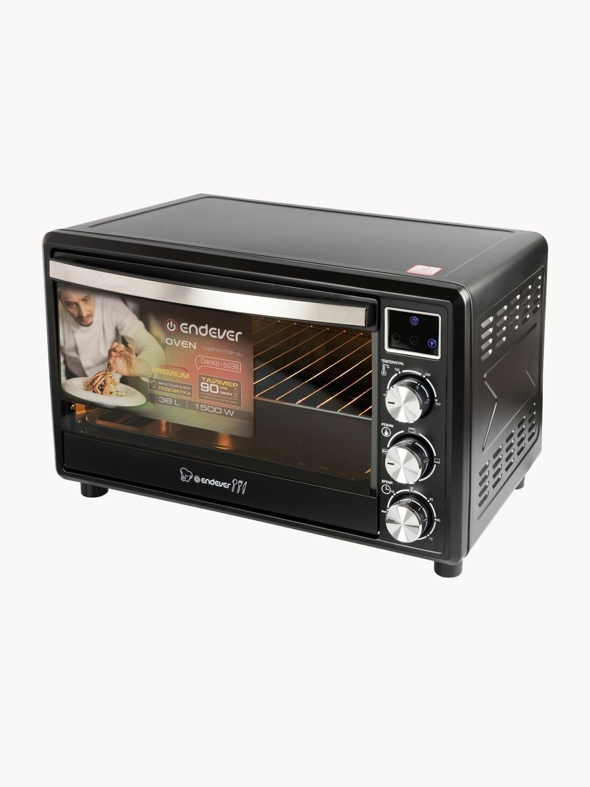 Мини печь электрическая Endever Danko 6038, 1500 Вт, духовка электрическая настольная 38 литров, 100-320 градусов
