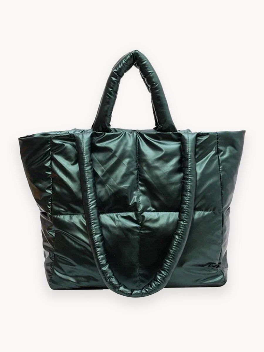 Сумка тоут  Стеганая сумка зимняя на плечо зеленая дутик дутыш женская на плечо 4 ручки