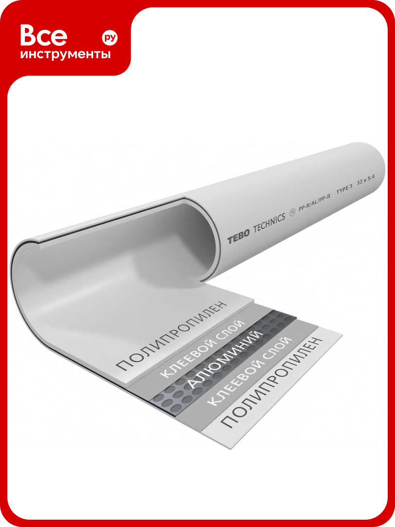 Труба TEBO PPR 32х5,4 мм SDR6 армированная в центре 4 м 030010704