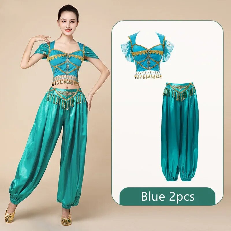 Костюм для танца живота, вискоза, спандекс М, Blue 1 - 2pcs Set