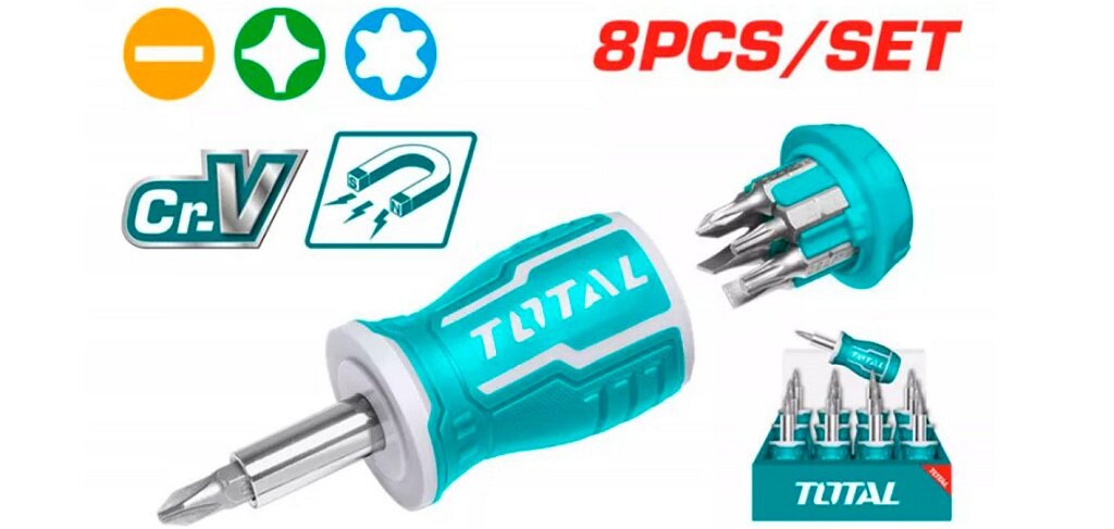 Отвертка TOTAL TACSDS0706, 8 в 1, биты, магнитный наконечник