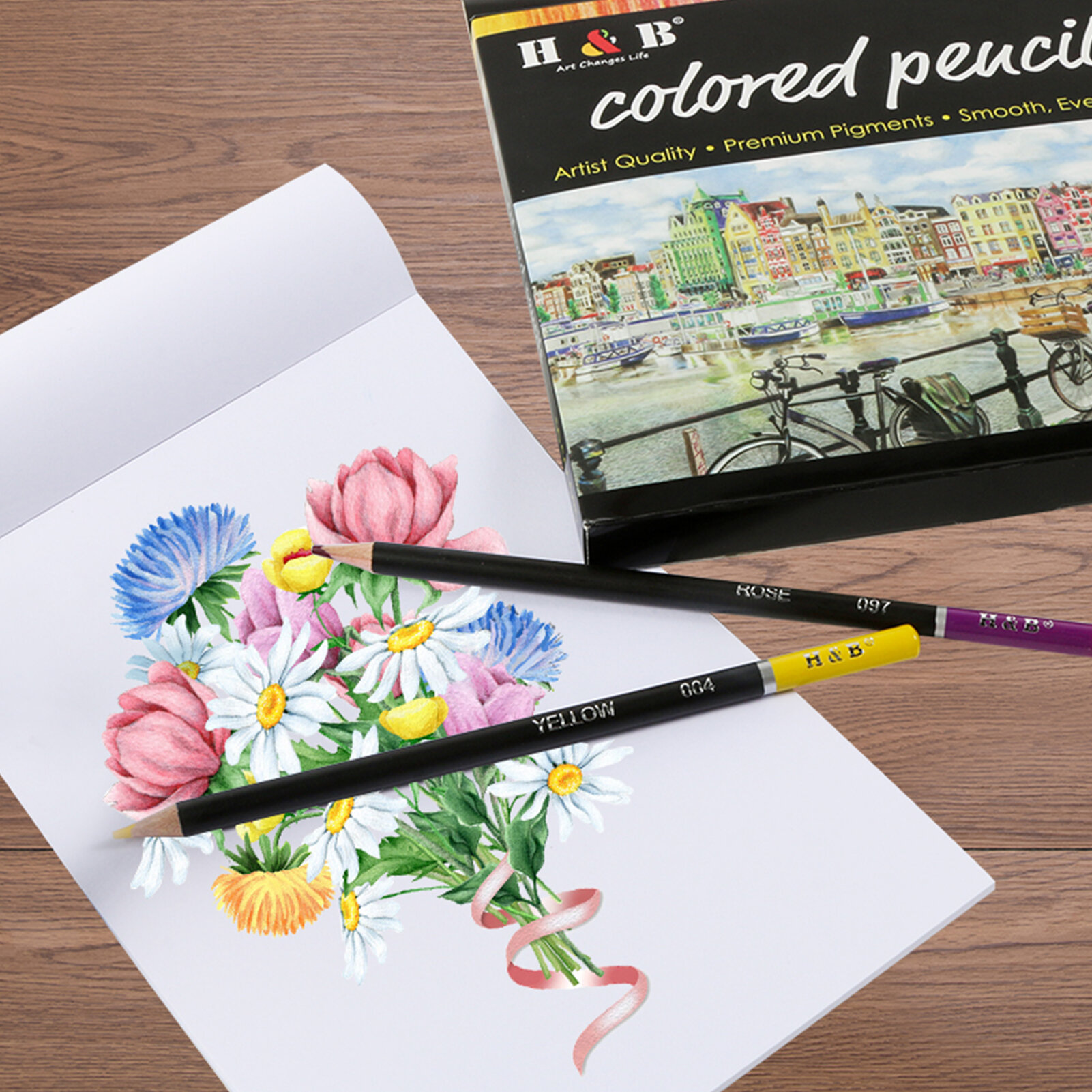 Набор цветных масляных карандашей H&B, 50 цветных предварительно заточенных цветных карандашей для эскизов, художественные принадлежности для студентов, взрослых, художников, рисование, наброски, раскраски, украшения, проекты сделай сам , подарок
