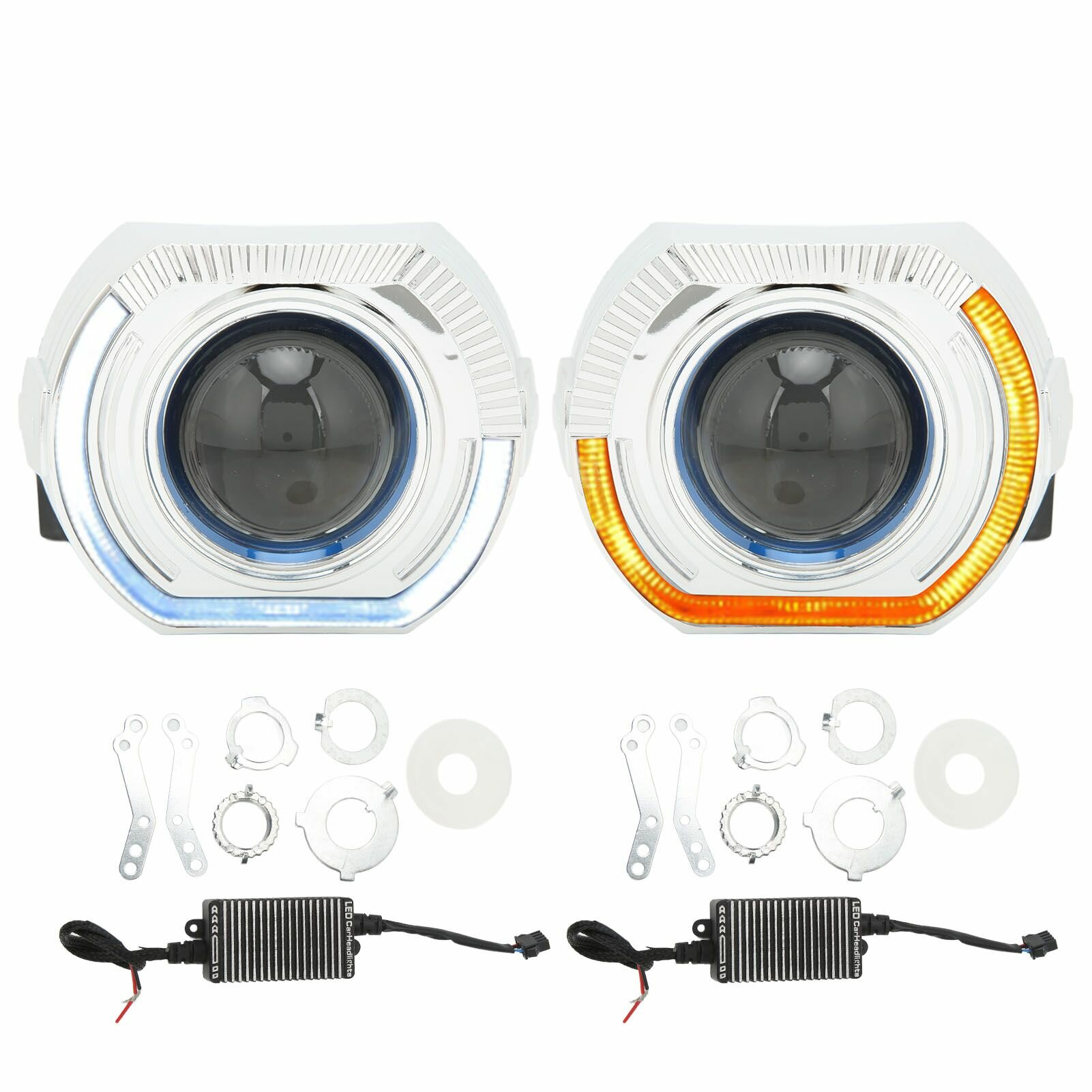 Двухсветодиодный проектор 3 дюйма с ангельскими глазками, 12В линзы для H1 H4 H7 HB3 HB4 D1, белые и желтые