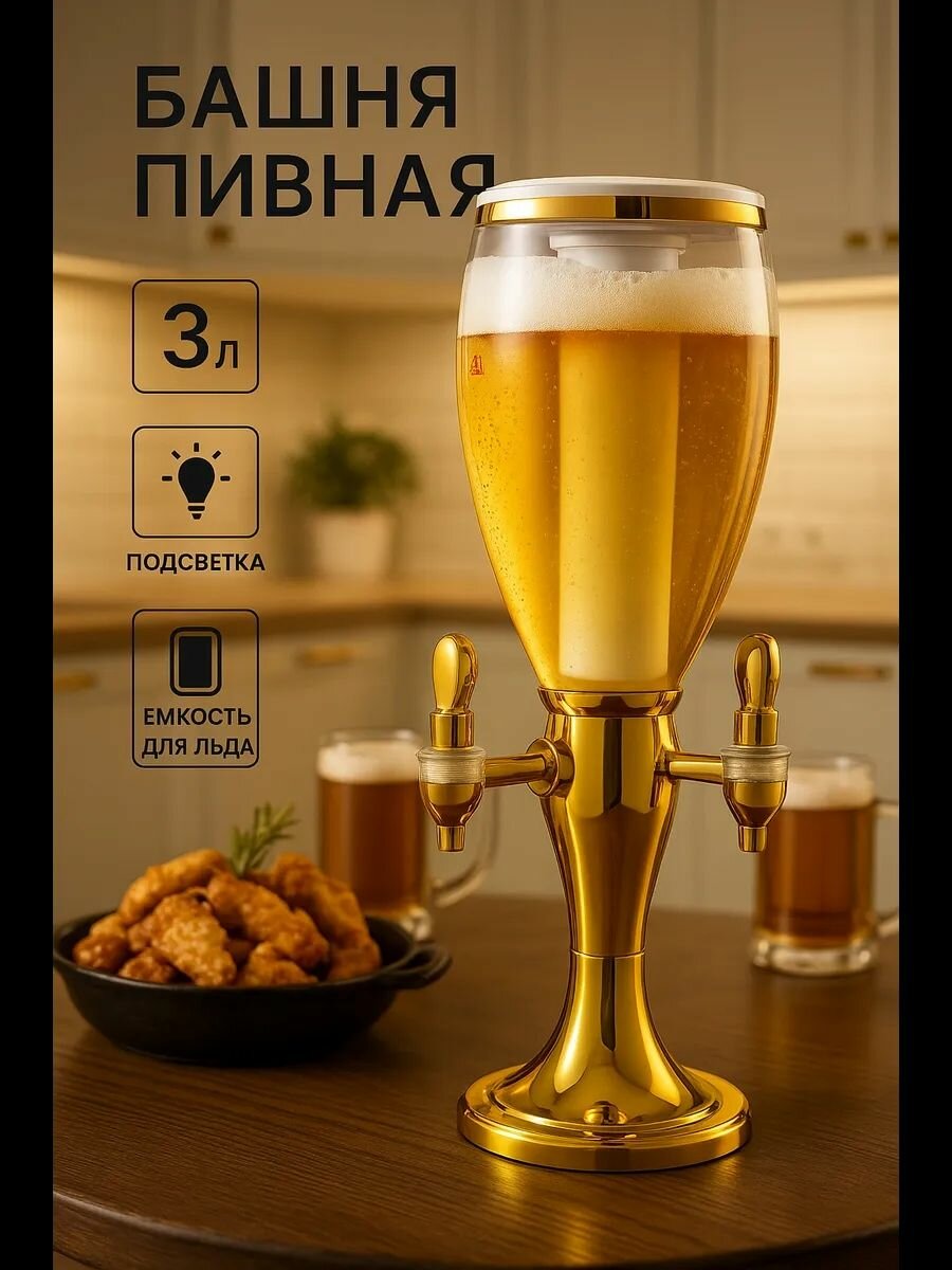 Башня пивная VaviloneDouble, 3 л с подсветкой