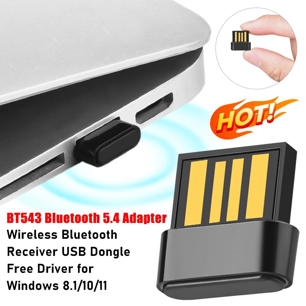 BT543 USB Bluetooth-адаптер Беспроводная мышь Bluetooth 5.4 Приемник USB2.0/3.0 Ключ для ПК Ноутбук Windows 8,1/10/11 Бесплатный драйвер