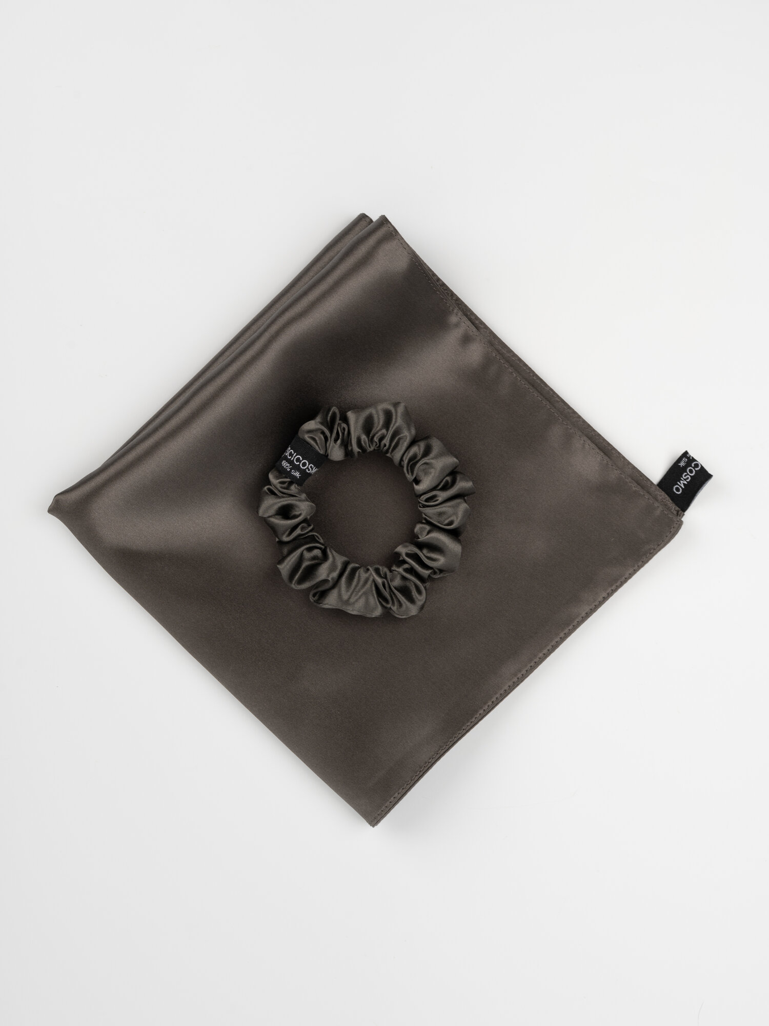 100% натуральный шёлк 22 момми/Набор: полотенце для лица, рук, резинка 2 см/графитовый цвет