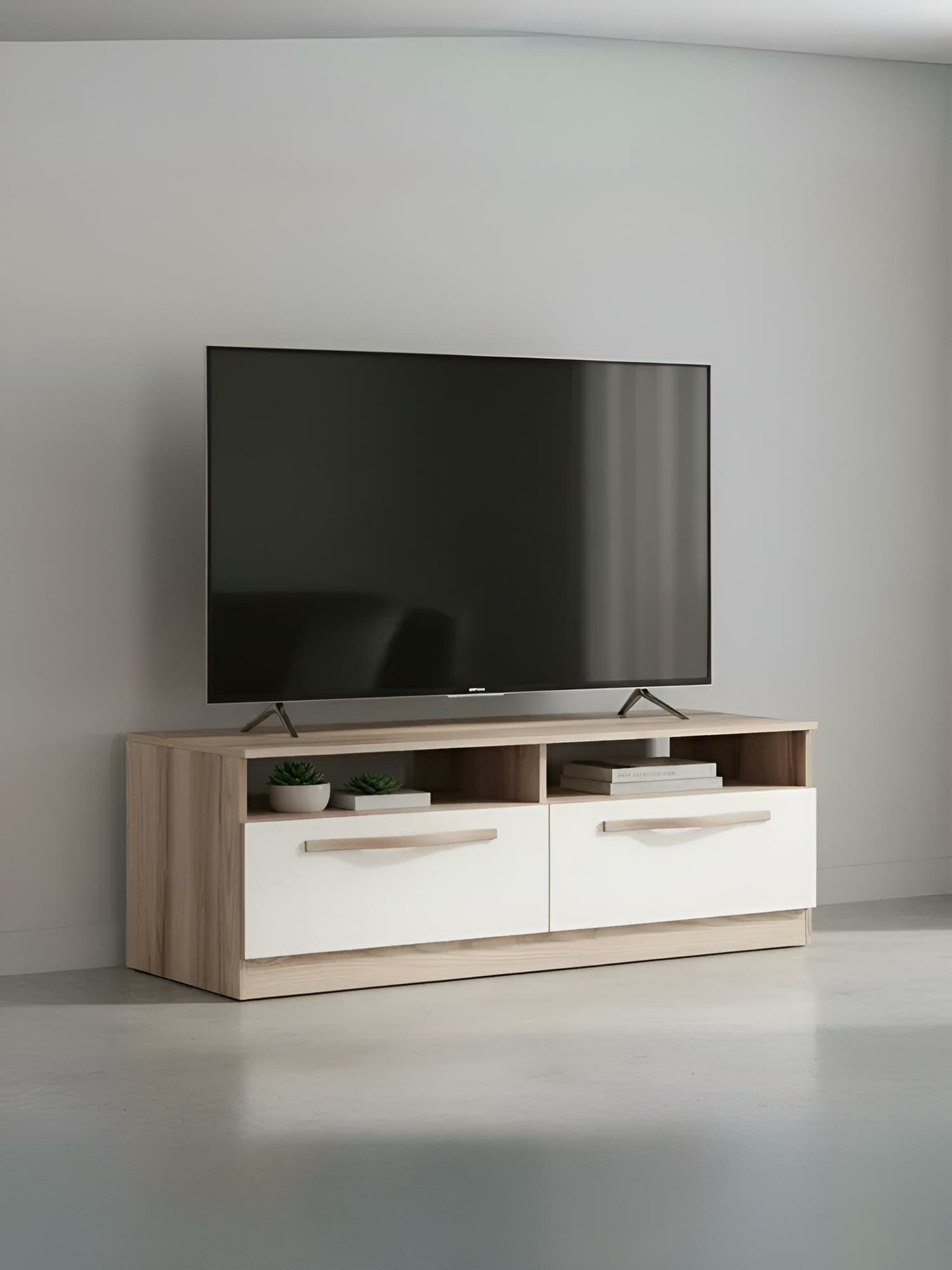 Тумба под телевизор напольная Аравия-Марта, 140х53х47.8 см, 2 ящика, 2 полки, Дезира Эш/Белый