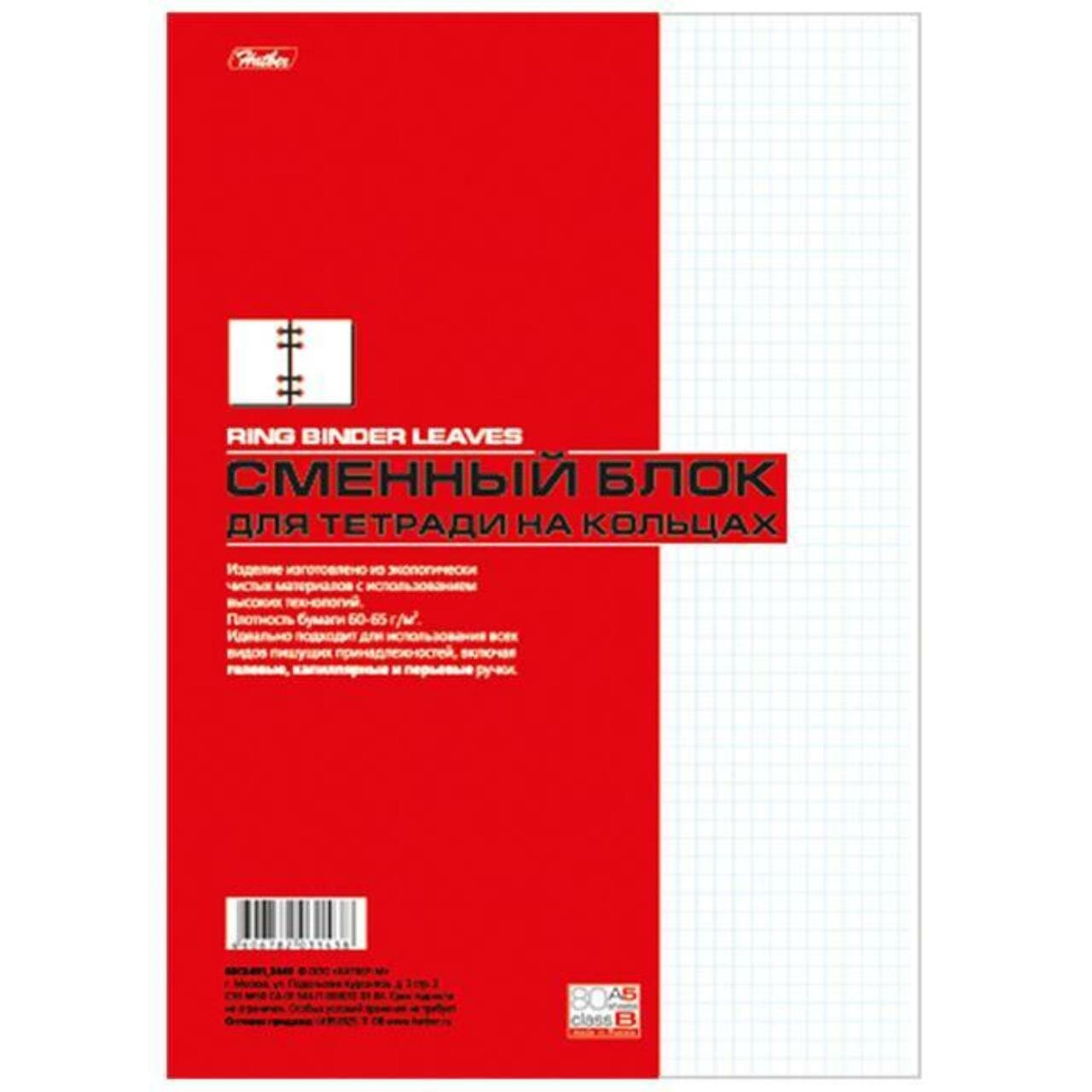 Сменный блок для тетради 80 л. А5, линовка: синяя клетка, Хатбер