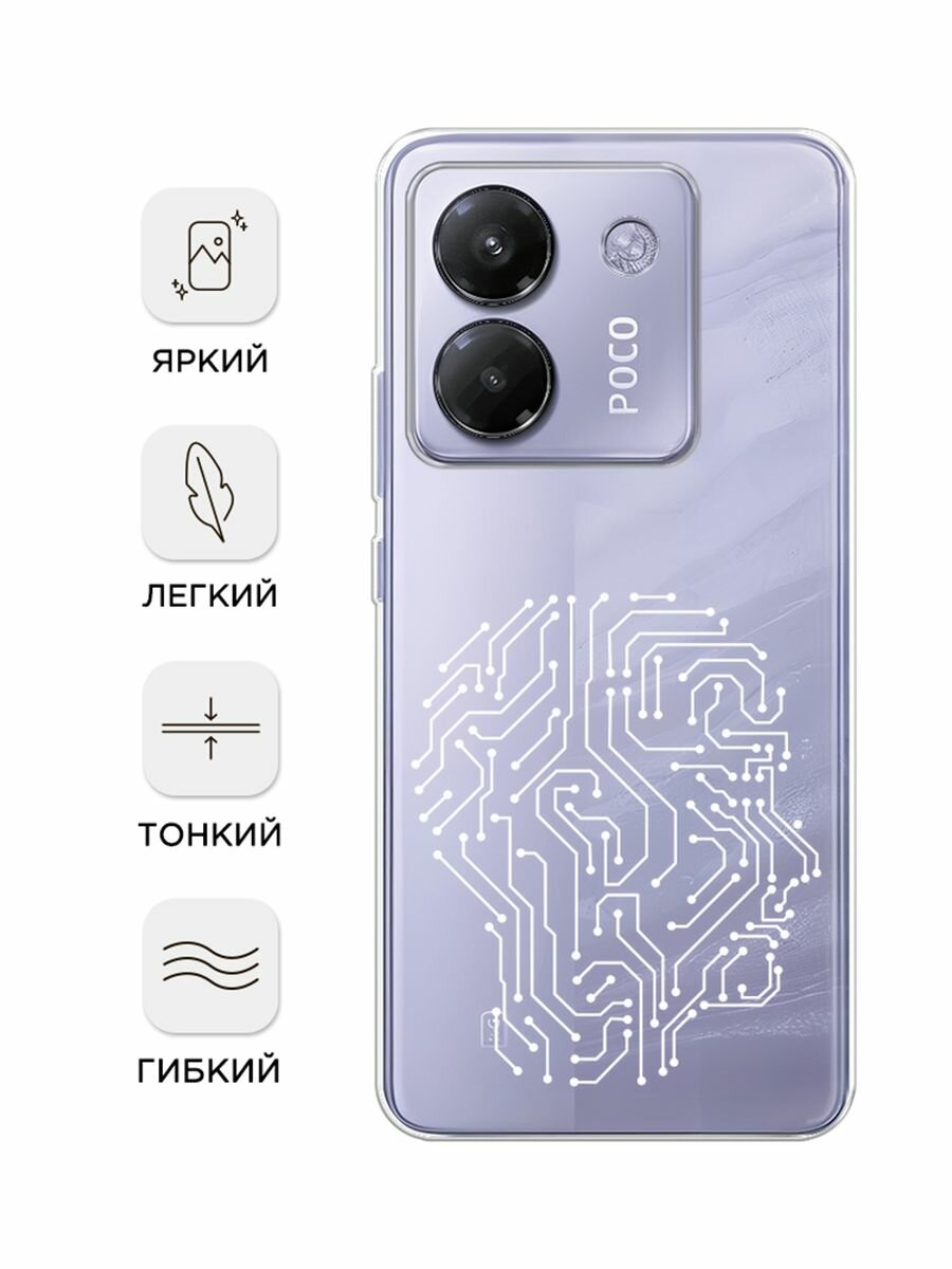 Чехол на Poco M7 Pro / Поко М7 Про с принтом Мозг программиста, прозрачный — фото 1