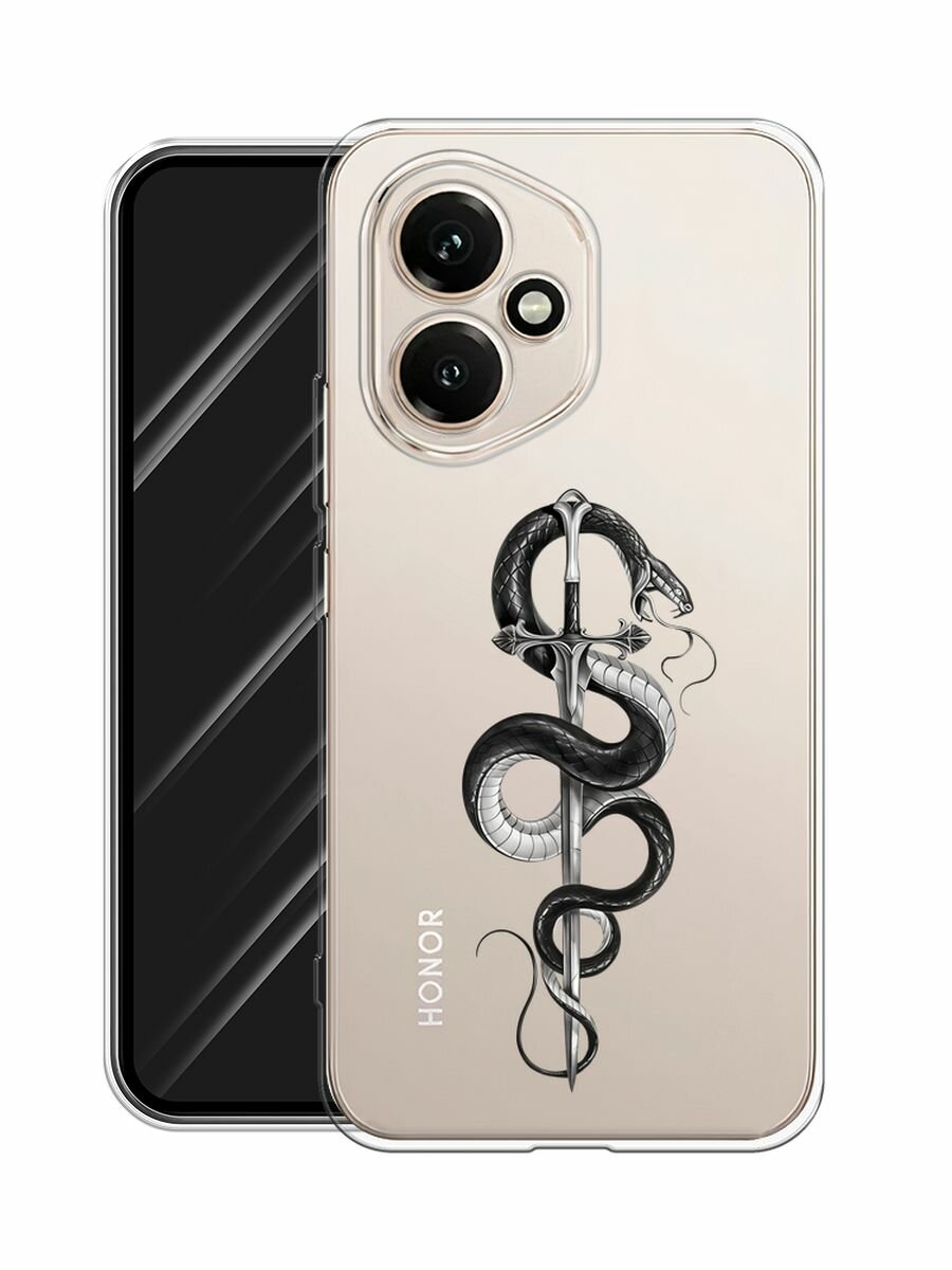 Чехол на Honor 400 / Хонор 400 с принтом "Змея с мечом чёрная", прозрачный — фото 1