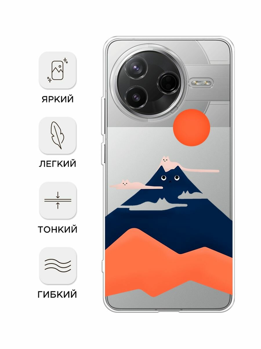 Чехол на Poco F7 Pro / Поко F7 Про с принтом "Кот-гора", прозрачный — фото 1